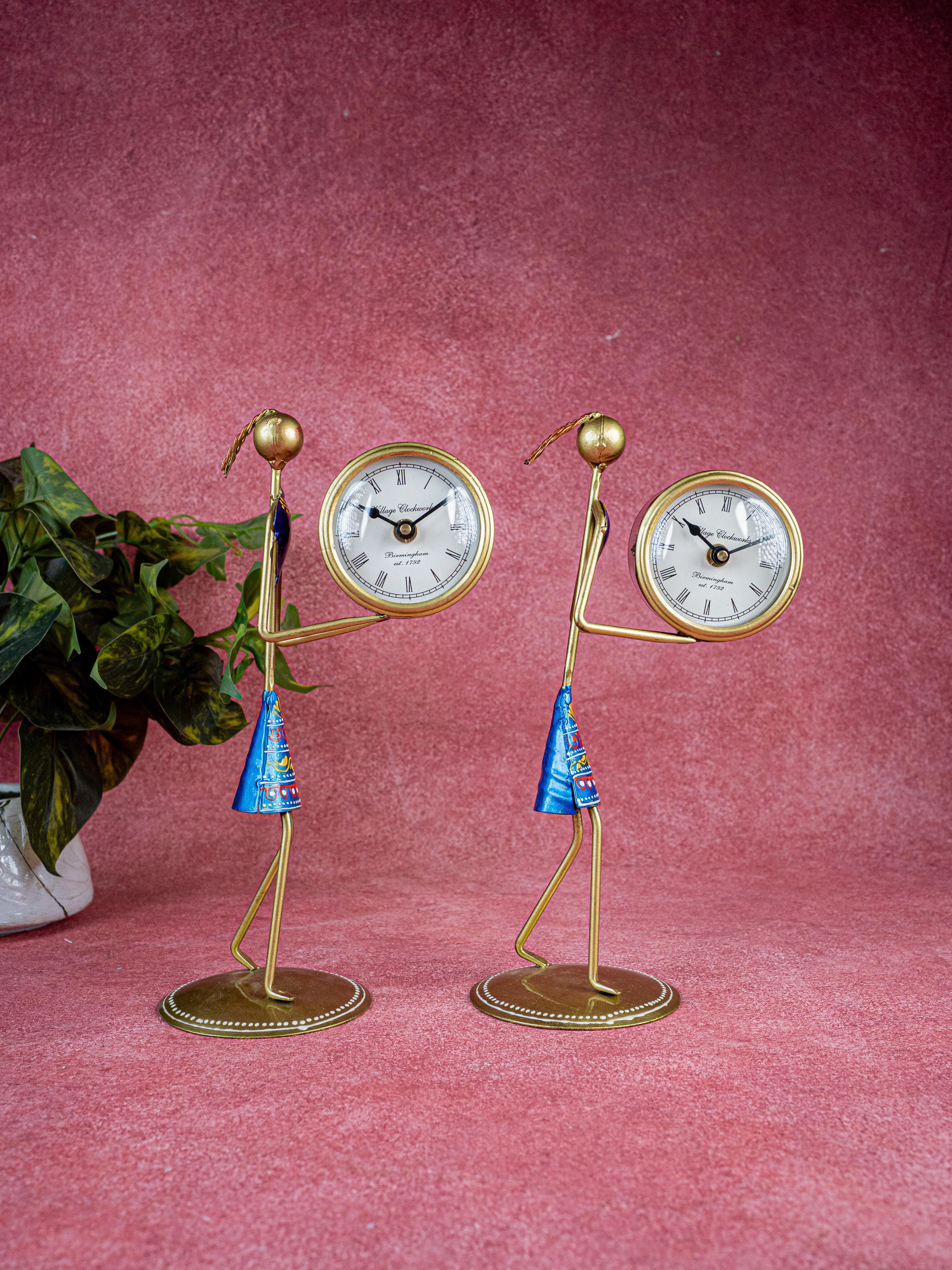 Metal Handpainted Lady with Clock - Set of 2 - 12 inch - WL5487 – BLiS
