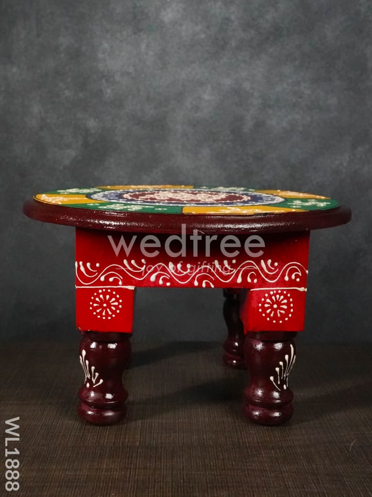 Colourful Rangoli Pooja Stool - 10 Inches Round - WL1888 – BLiS