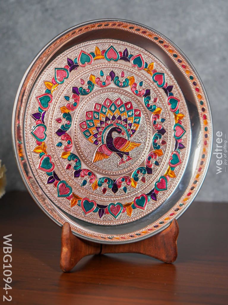 Meenakari Peacock Plate with Copper Finish - 9 inch - WBG1094-2 – BLiS