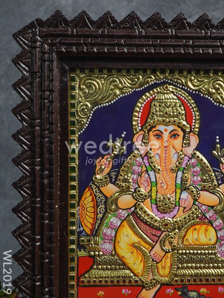 Tanjore Painting Ganesha (Chettinad Frame) - Flat Work- 8x6 - WL2019 – BLiS