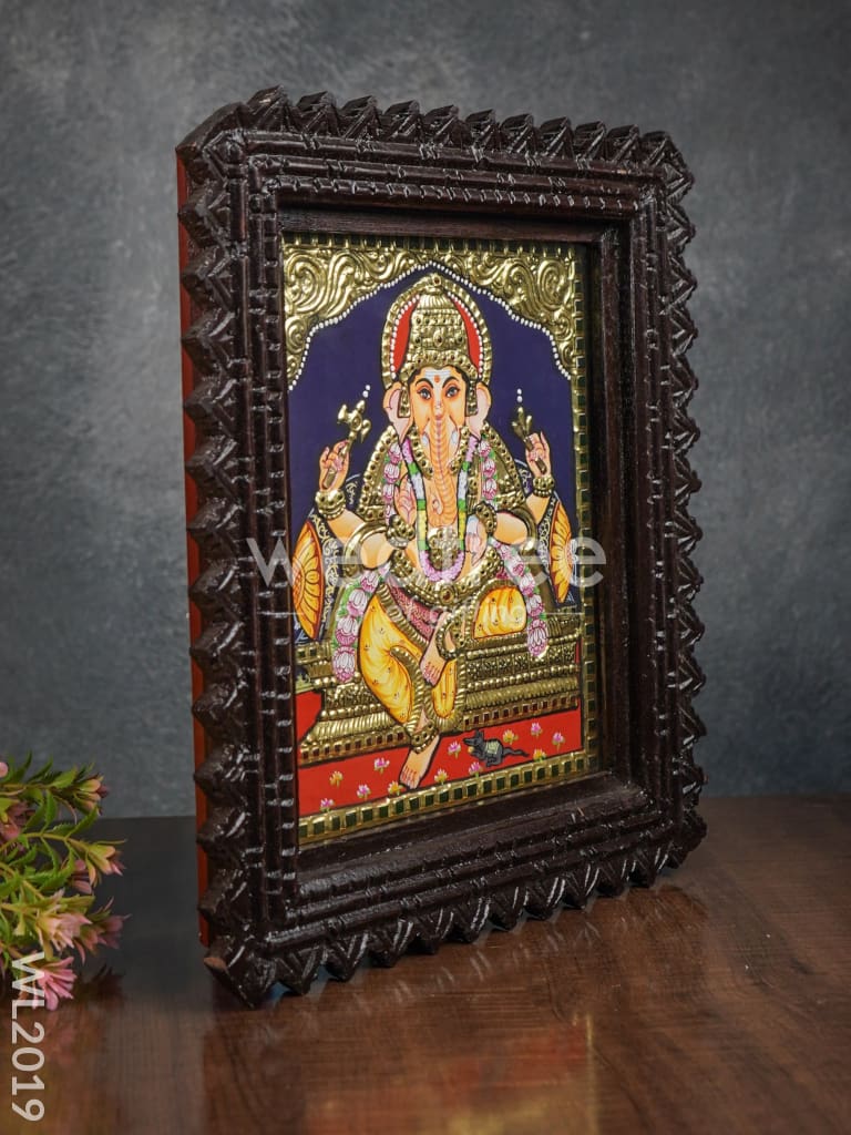 Tanjore Painting Ganesha (Chettinad Frame) - Flat Work- 8x6 - WL2019 – BLiS