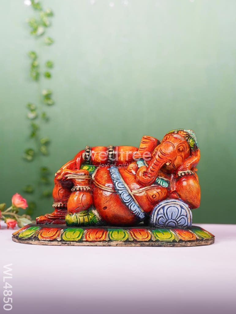 Wooden Carved Sleeping Ganesha Idol - 9 inch - WL4850 – BLiS